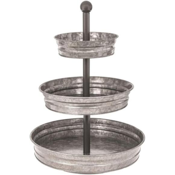 Accents | 3 Tier Serving Tray Vintage Galvanized Metal Stand Kitchen ...